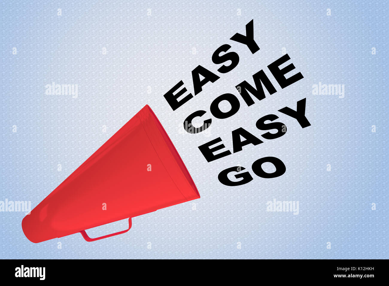 3D illustration of "EASY COME EASY GO" title flowing from a loudspeaker ...