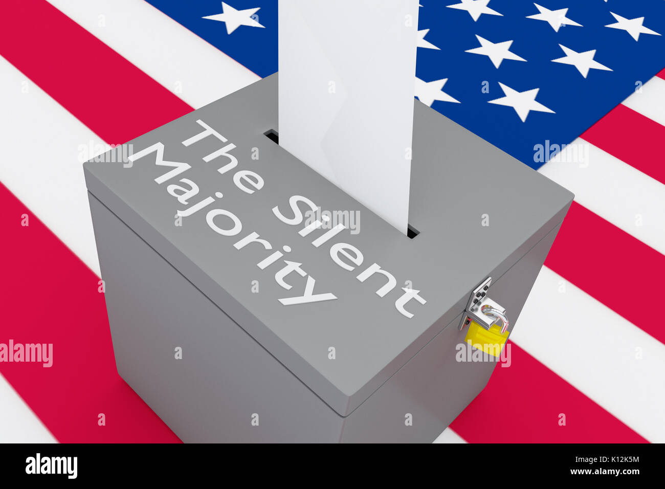 3D illustration of "The Silent Majority" script on a ballot box, with ...