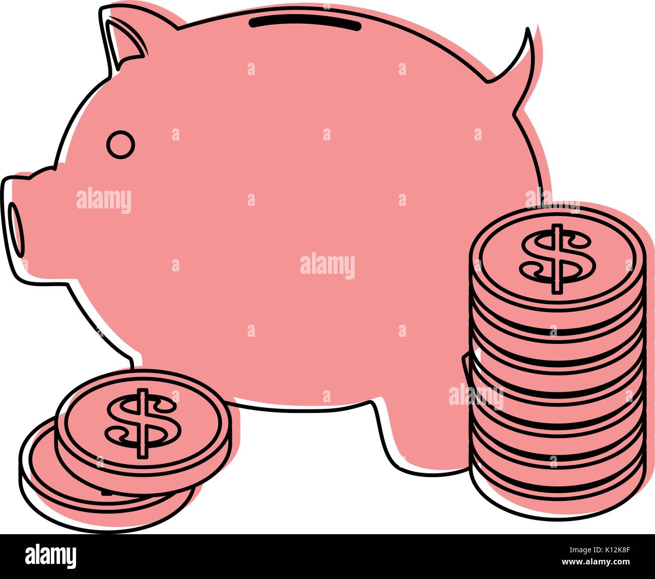 piggy bank and coins icon over white background vector illustration ...