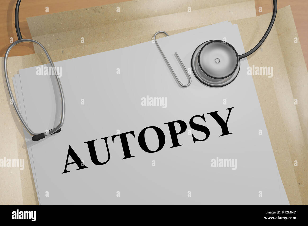 3D illustration of "AUTOPSY" title on a medical document Stock Photo ...