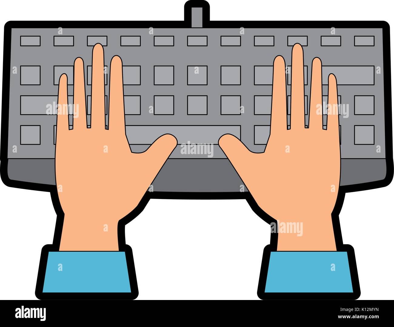 hands and keyboard device icon over white background vector ...