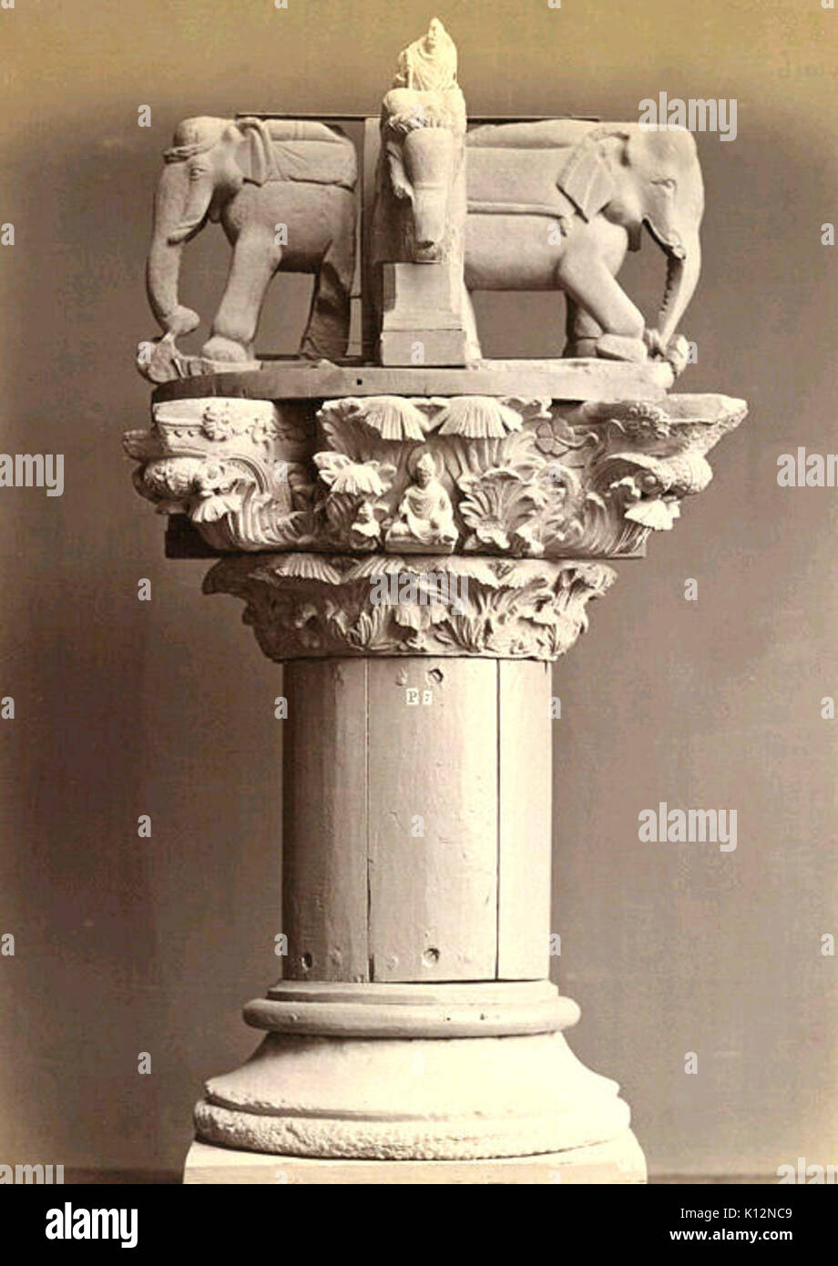 Base of pillar, Indo Corinthian capitals and elephants from base of ...