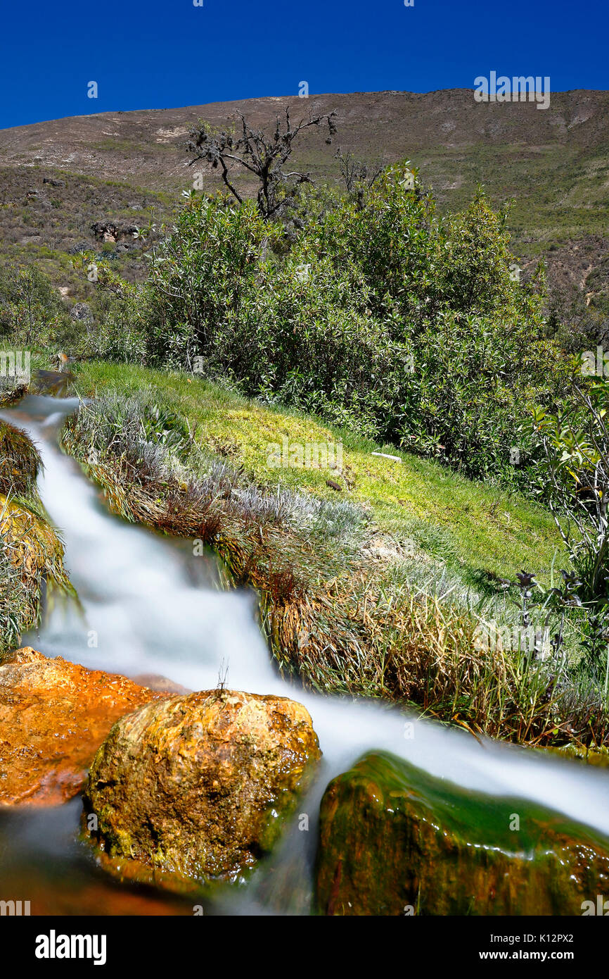 Small stream of hot springs flowing on top of mountain Stock Photo - Alamy