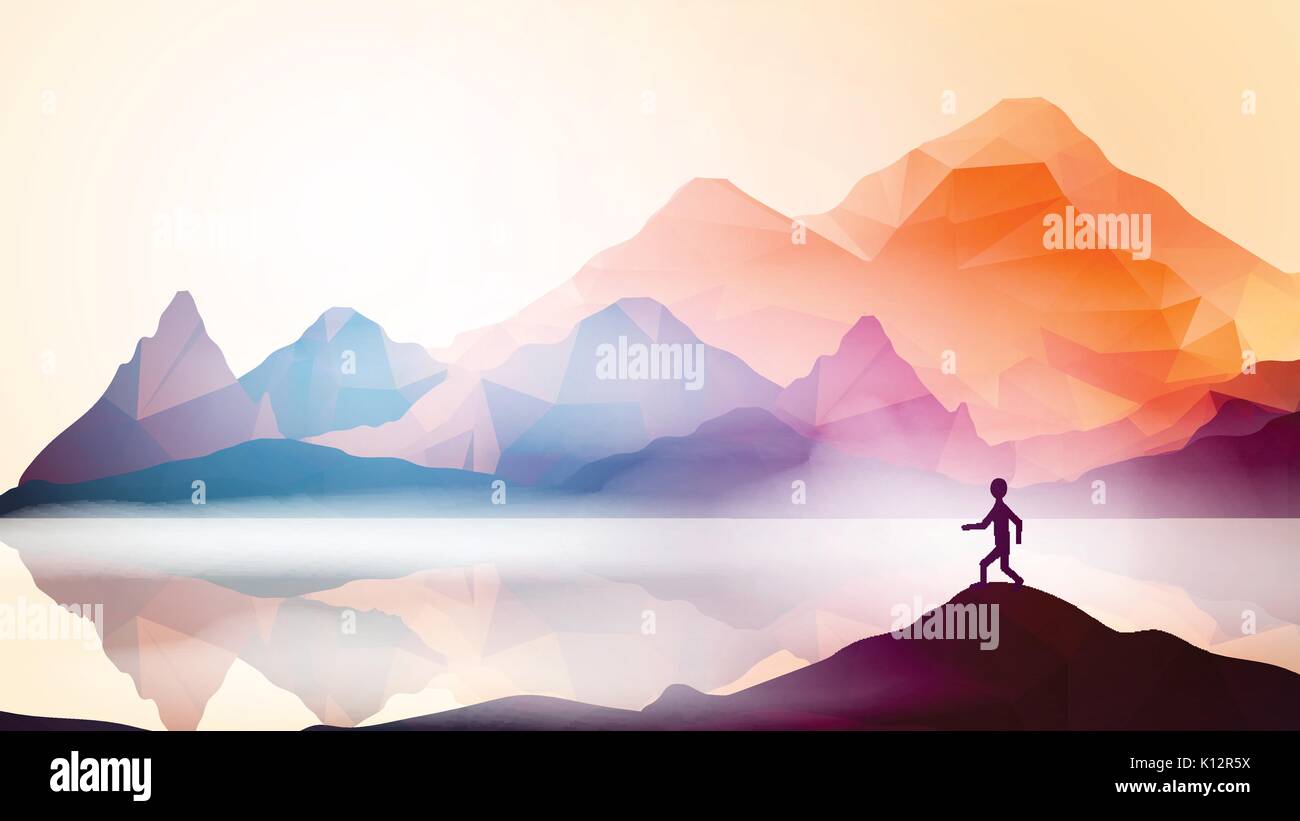 Runner on Geometric Mountain Background - Vector Illustration Stock ...