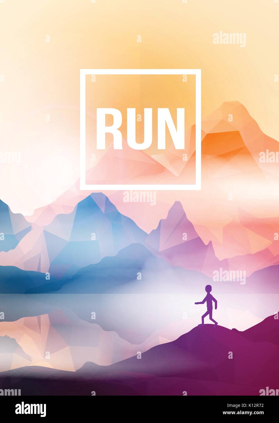 Runner on Geometric Mountain Background - Vector Illustration Stock ...