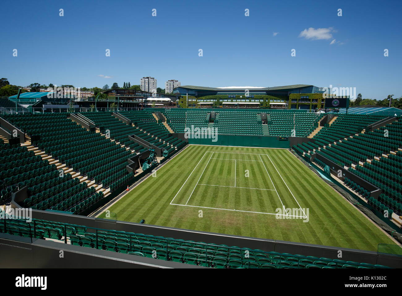 General view from Court 2 of Centre Court at the Wimbledon ...