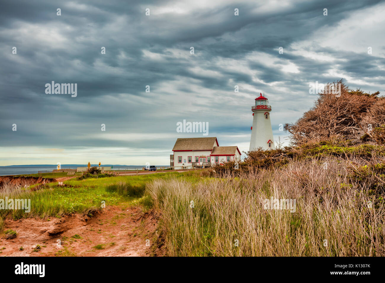 The East Point Lighthouse, a local landmark, during an overcast day in ...