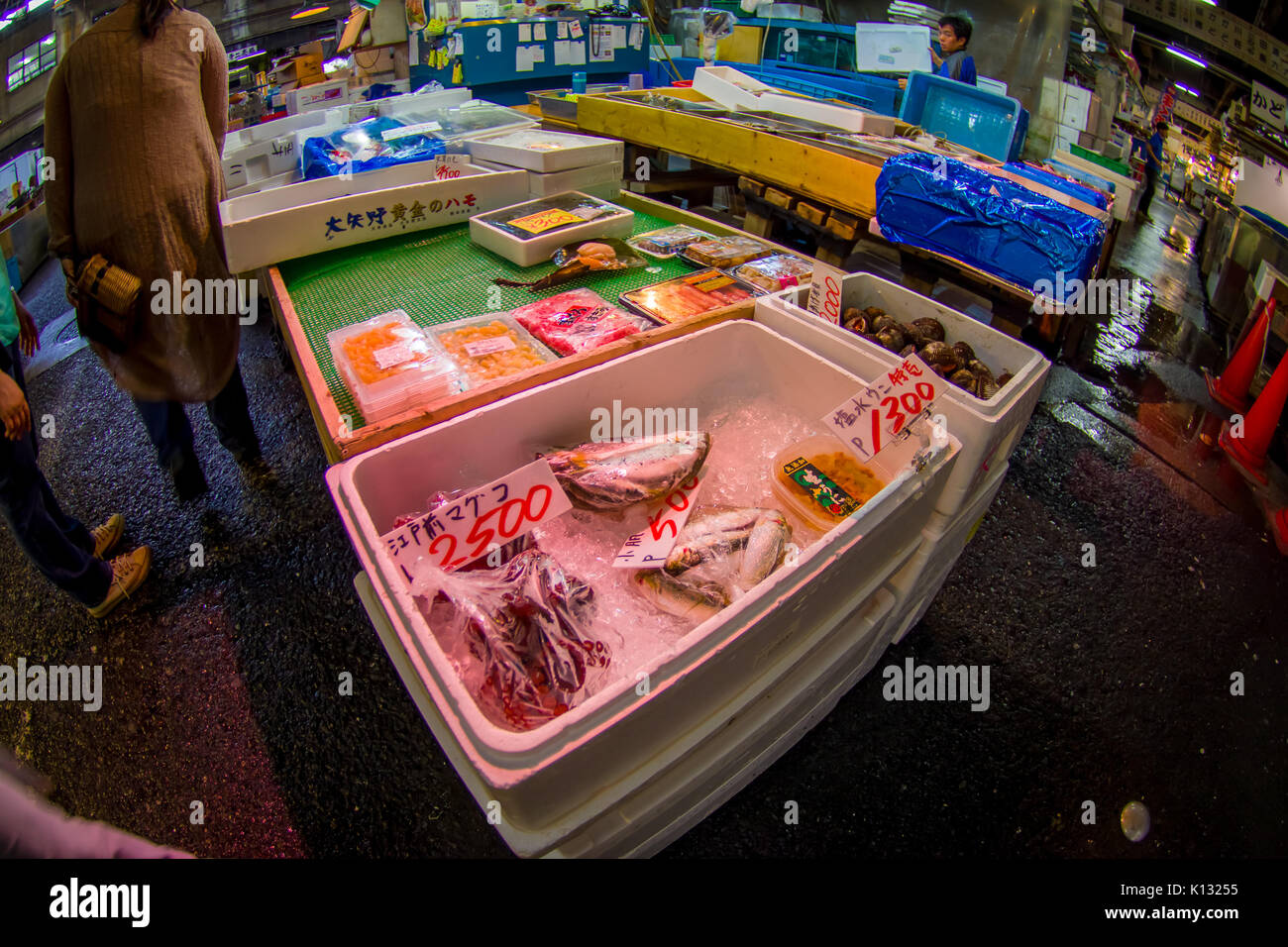 TOKYO, JAPAN JUNE 28 - 2017: Seafood for sale at the Fish Market ...