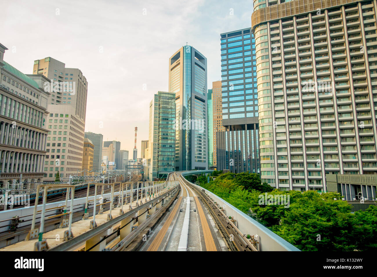 TOKYO, JAPAN JUNE 28 - 2017: Scenery of a train traveling on the ...