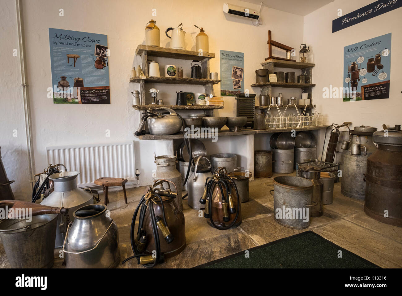 Vintage milking parlour equipment on display in Hawes Creamery museum ...