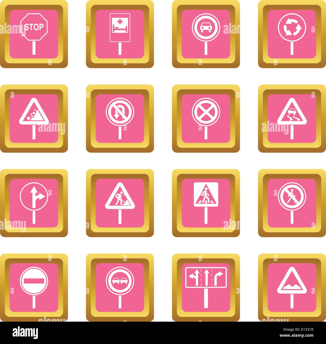 Different road signs icons pink Stock Vector Image & Art - Alamy