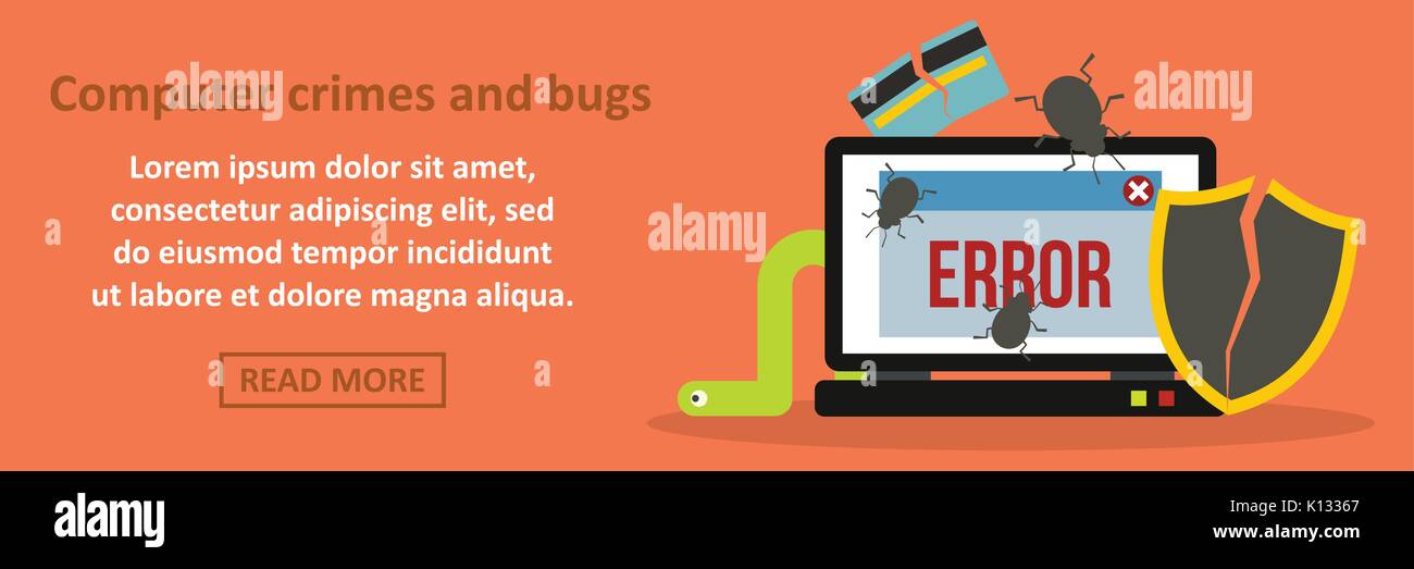 Computer crimes and bugs banner horizontal concept Stock Vector Image ...