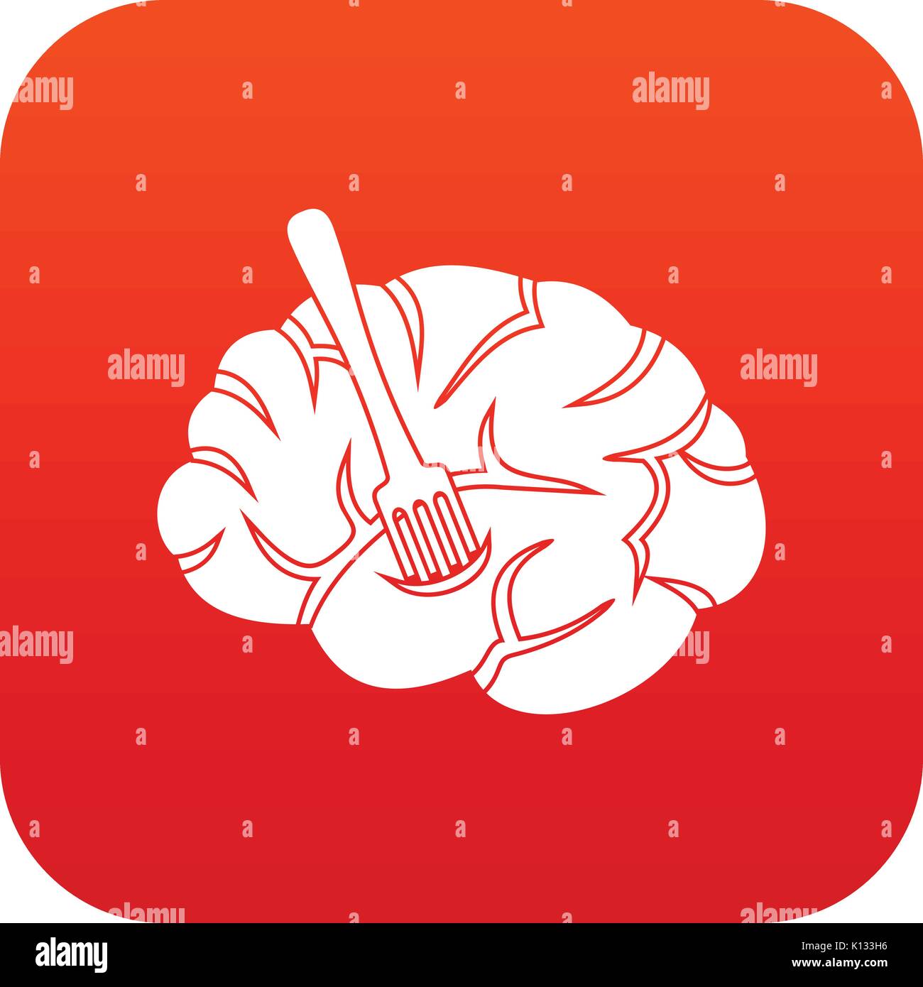 Fork is inserted into the brain icon digital red Stock Vector Image ...