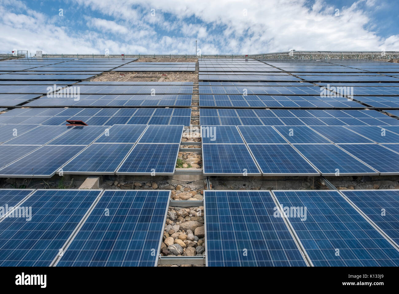 Photovoltaic solar panels on the dam of Yanqi Lake in Huairou, Beijing ...