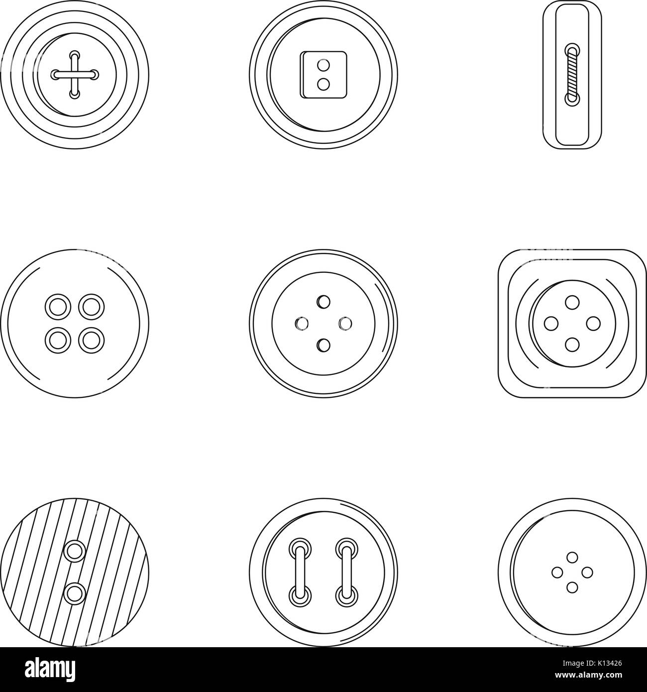 Sewing clothes button icon set, outline style Stock Vector Image & Art ...