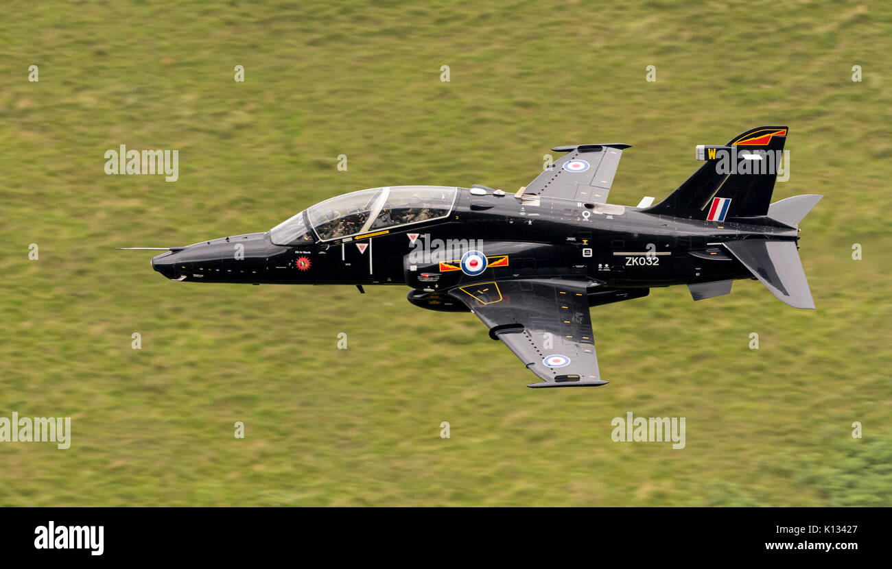 RAF Hawk T2 aircraft on a low level training sortie in the Snowdonia ...