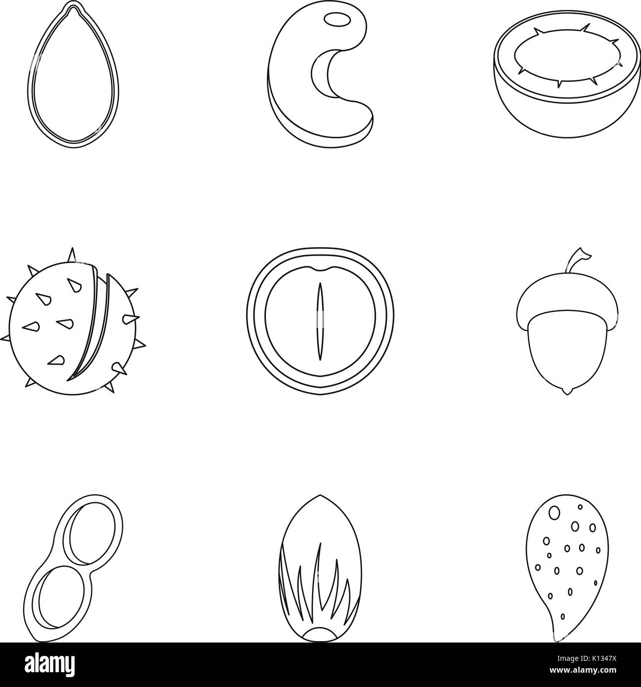 Nuts food nutrition icon set, outline style Stock Vector Image & Art ...