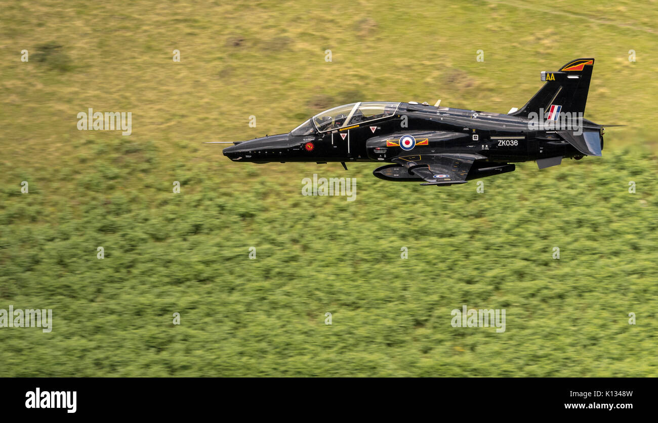 RAF Hawk T2 aircraft on a low level training sortie in the Snowdonia ...