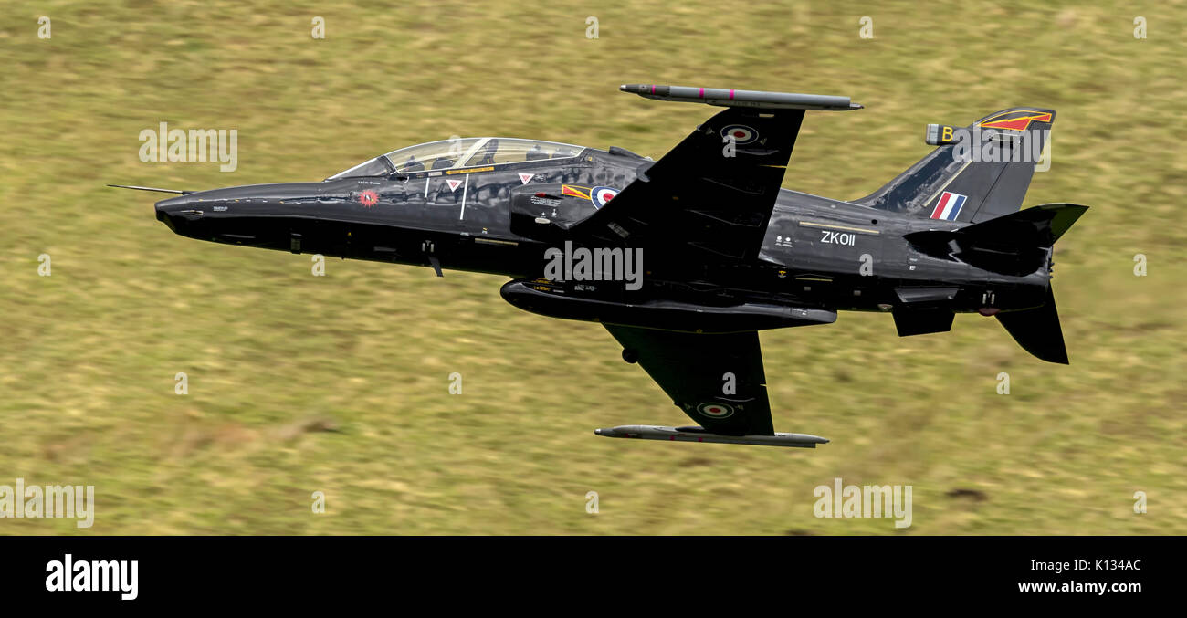 RAF Hawk T2 aircraft on a low level training sortie in the Snowdonia ...