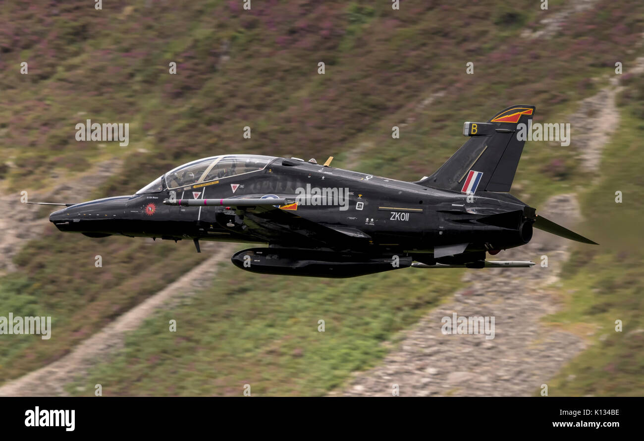 RAF Hawk T2 aircraft on a low level training sortie in the Snowdonia ...