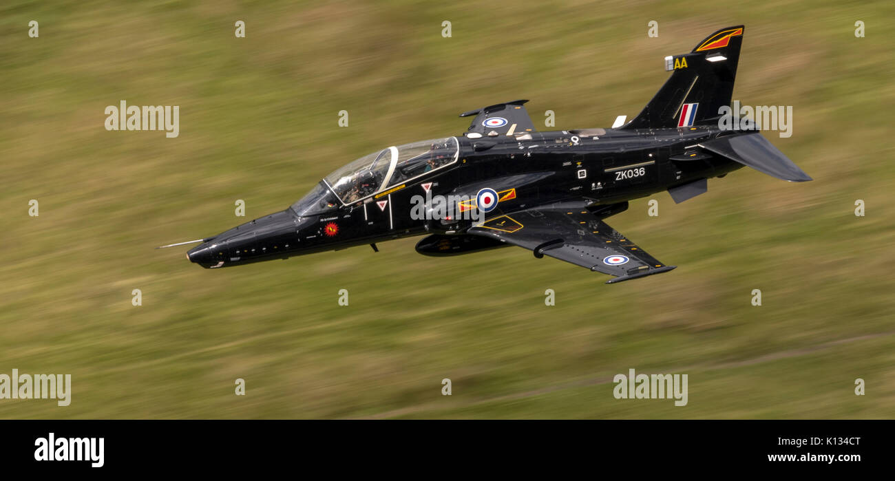 RAF Hawk T2 aircraft on a low level training sortie in the Snowdonia ...