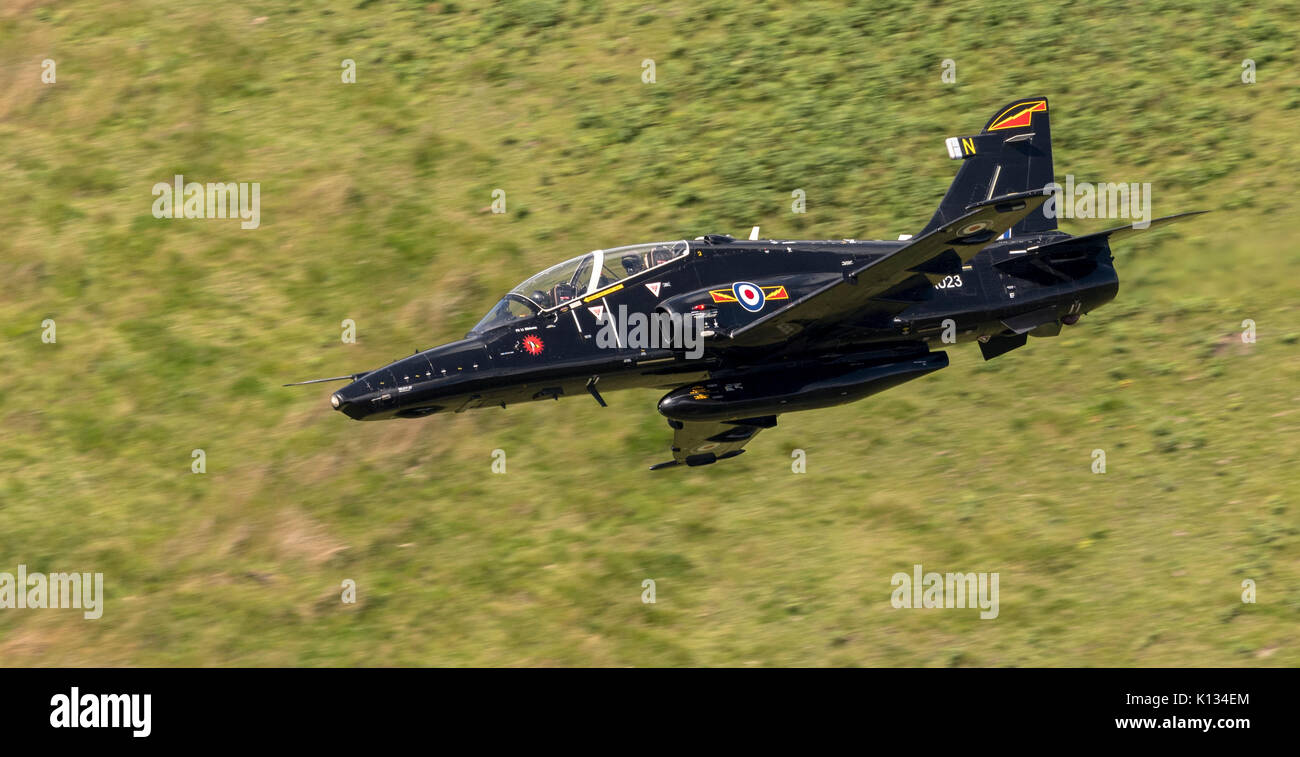 RAF Hawk T2 aircraft on a low level training sortie in the Snowdonia ...