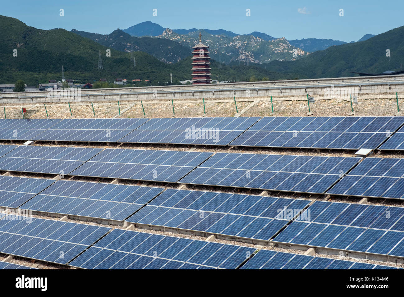 Photovoltaic solar panels on the dam of Yanqi Lake in Huairou, Beijing ...