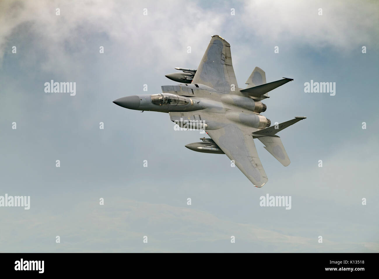 F-15C Eagle aircraft from RAF Lakenheath on a low level training flight ...
