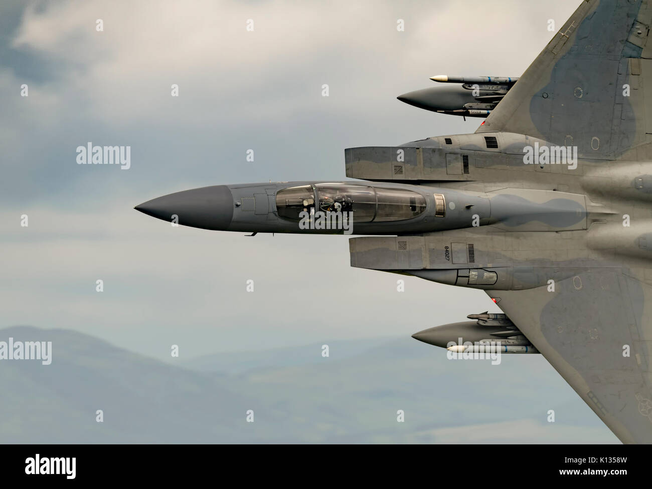 F-15C Eagle aircraft from RAF Lakenheath on a low level training flight ...