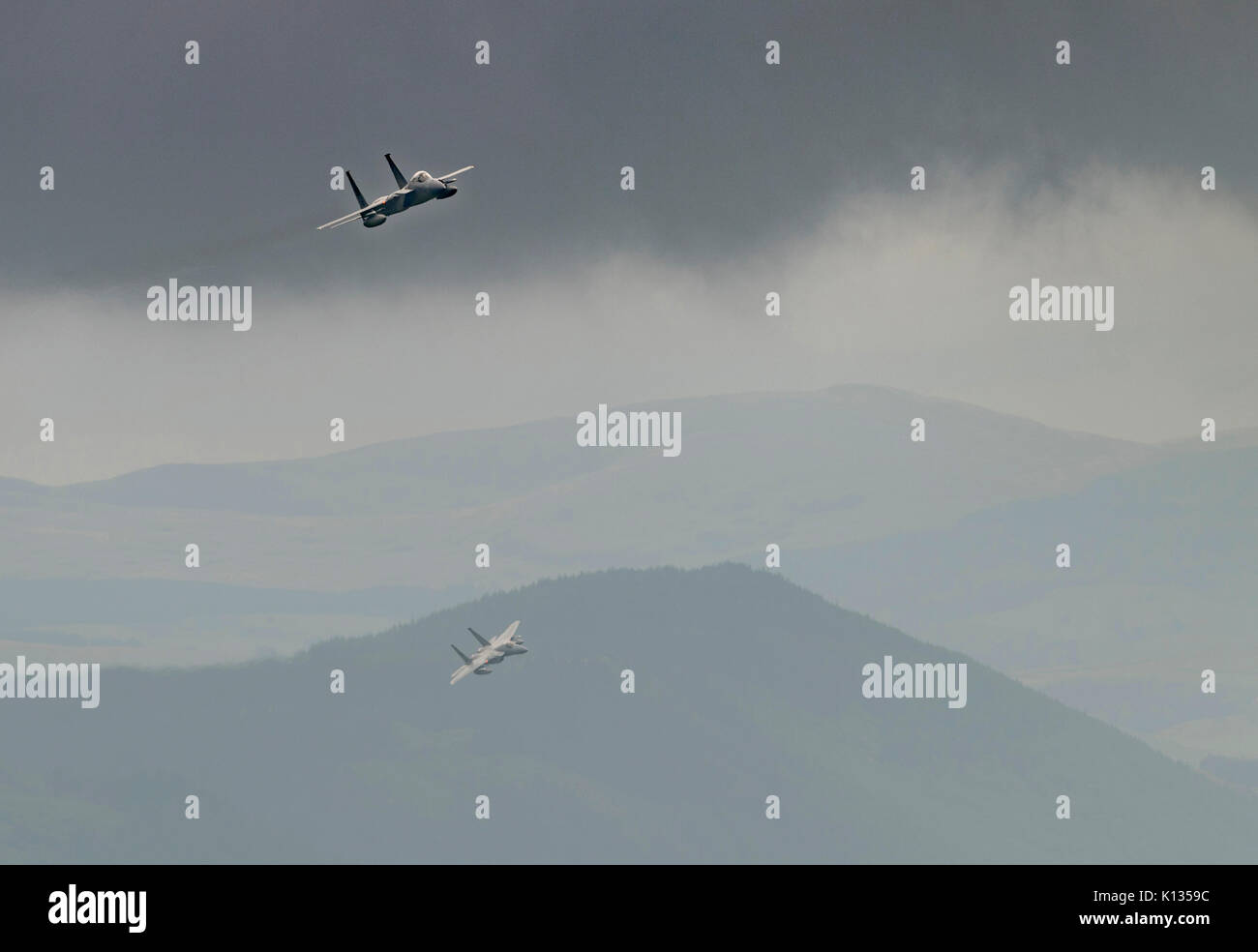 F-15C Eagle aircraft from RAF Lakenheath on a low level training flight ...
