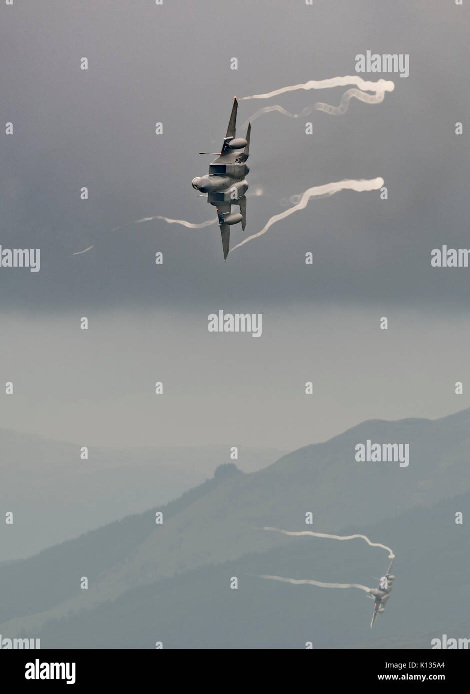 F-15C Eagle aircraft from RAF Lakenheath on a low level training flight ...