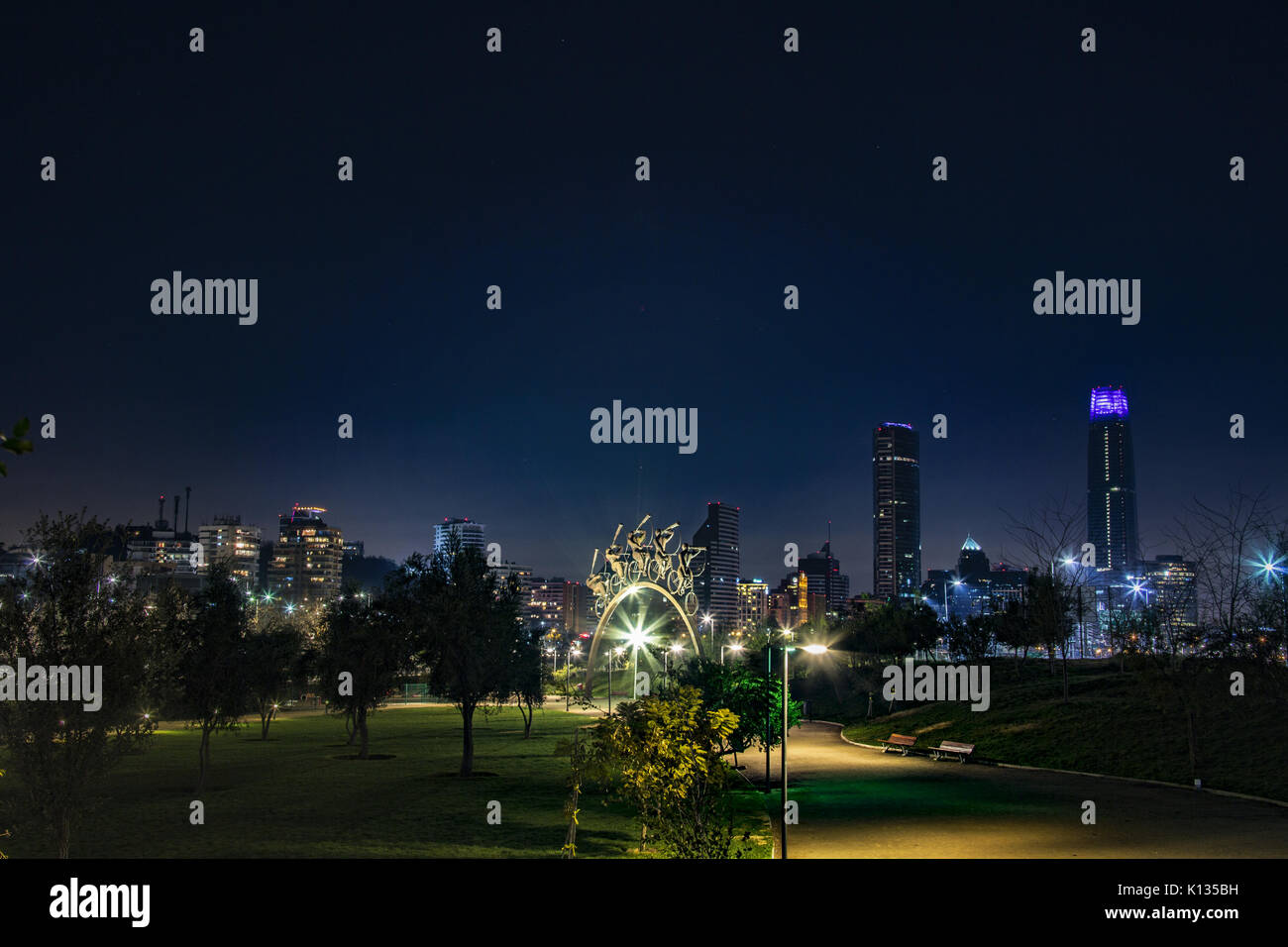 Santiago, Chile skyline at Night from Parque Bicentenario Stock Photo ...