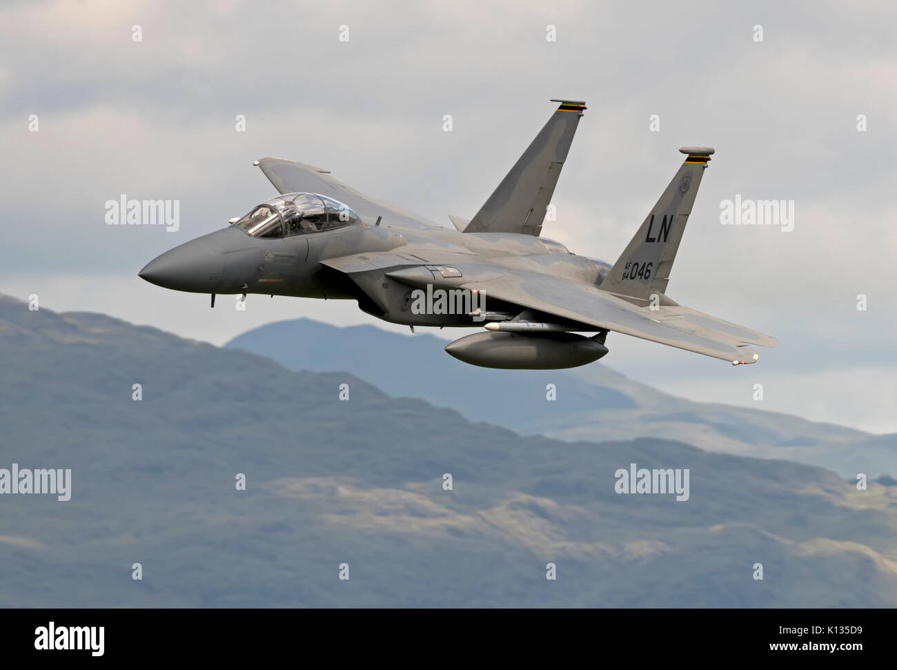 F-15C Eagle aircraft from RAF Lakenheath on a low level training flight ...