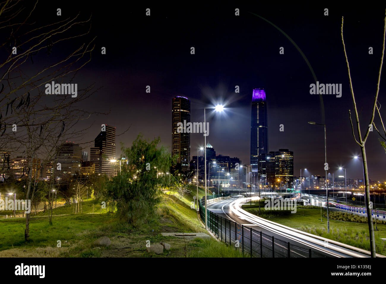 Santiago, Chile skyline at Night from Parque Bicentenario Stock Photo ...