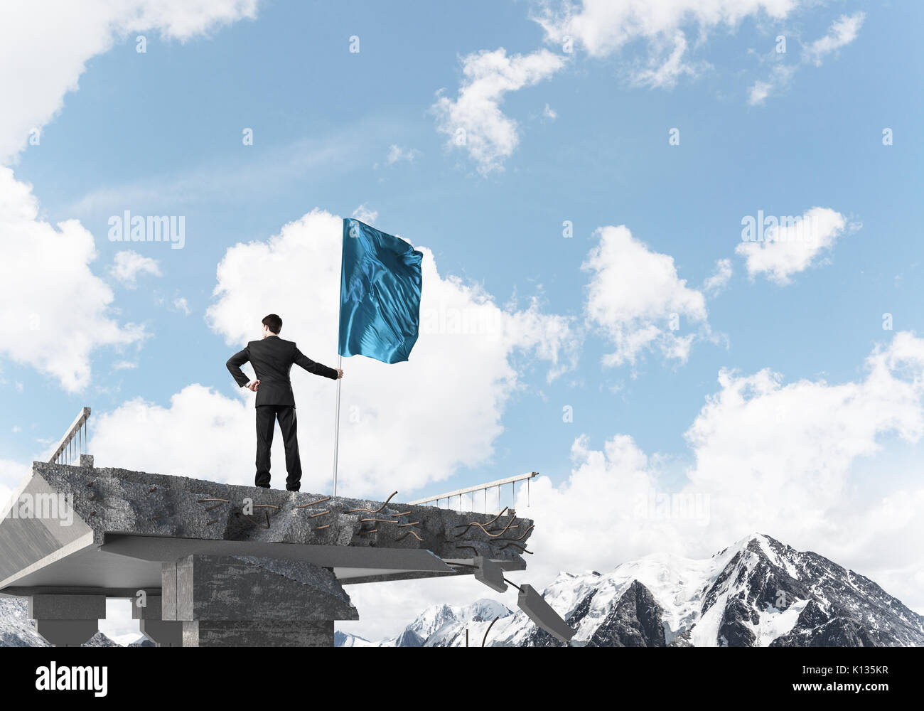 Man with flag presenting leadership concept Stock Photo - Alamy