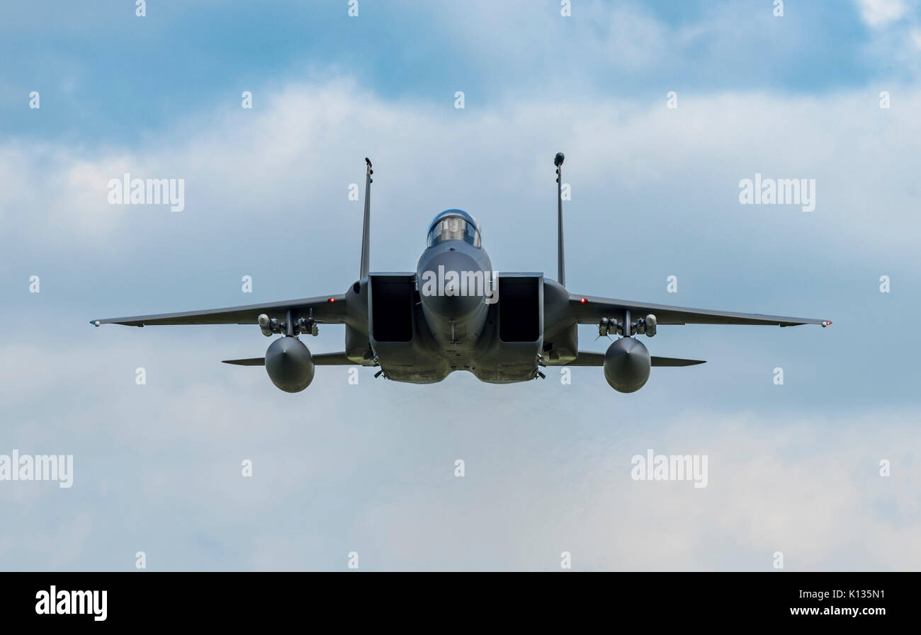 F-15C Eagle aircraft from RAF Lakenheath on a low level training flight ...