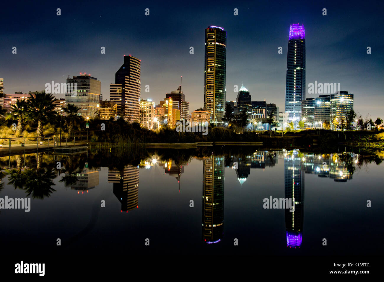 Santiago, Chile skyline at Night from Parque Bicentenario Stock Photo ...