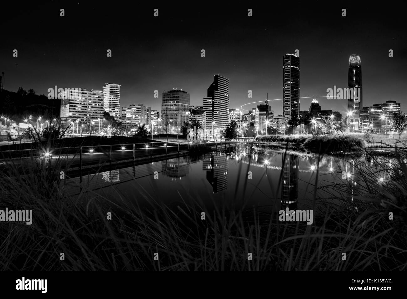 Santiago, Chile skyline at Night from Parque Bicentenario Stock Photo ...