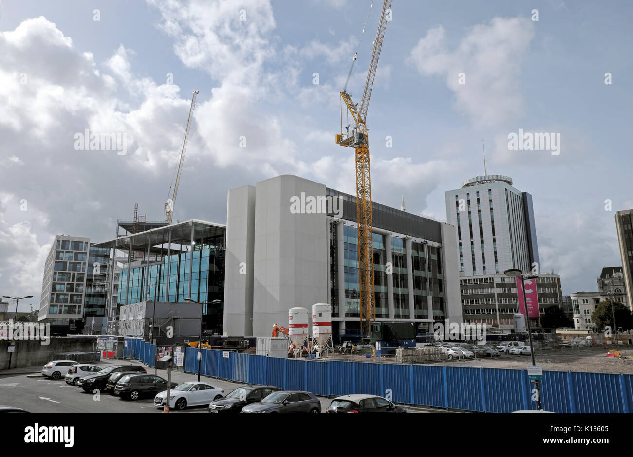 Fenced off area of outside the redevelopment area and Cardiff Central ...