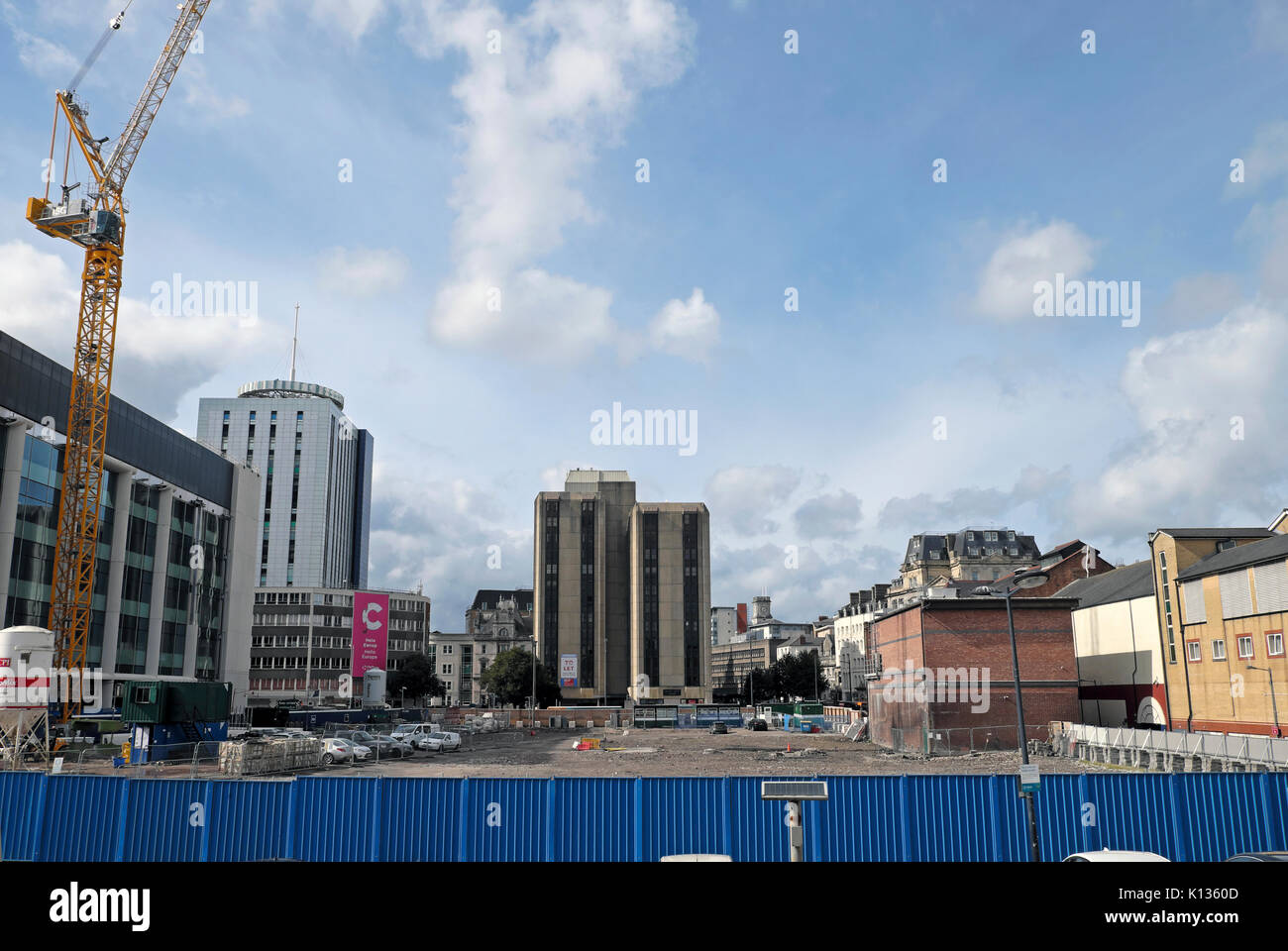 Works at fenced off area of plaza outside Cardiff Central Square ...