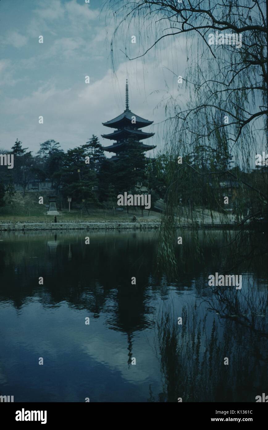 Toji temple reflected in a body of water, Kyoto, Japan, 1951 Stock ...