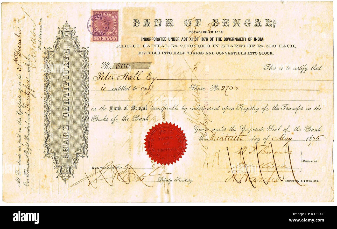 Bank of Bengal 1876 Stock Photo - Alamy