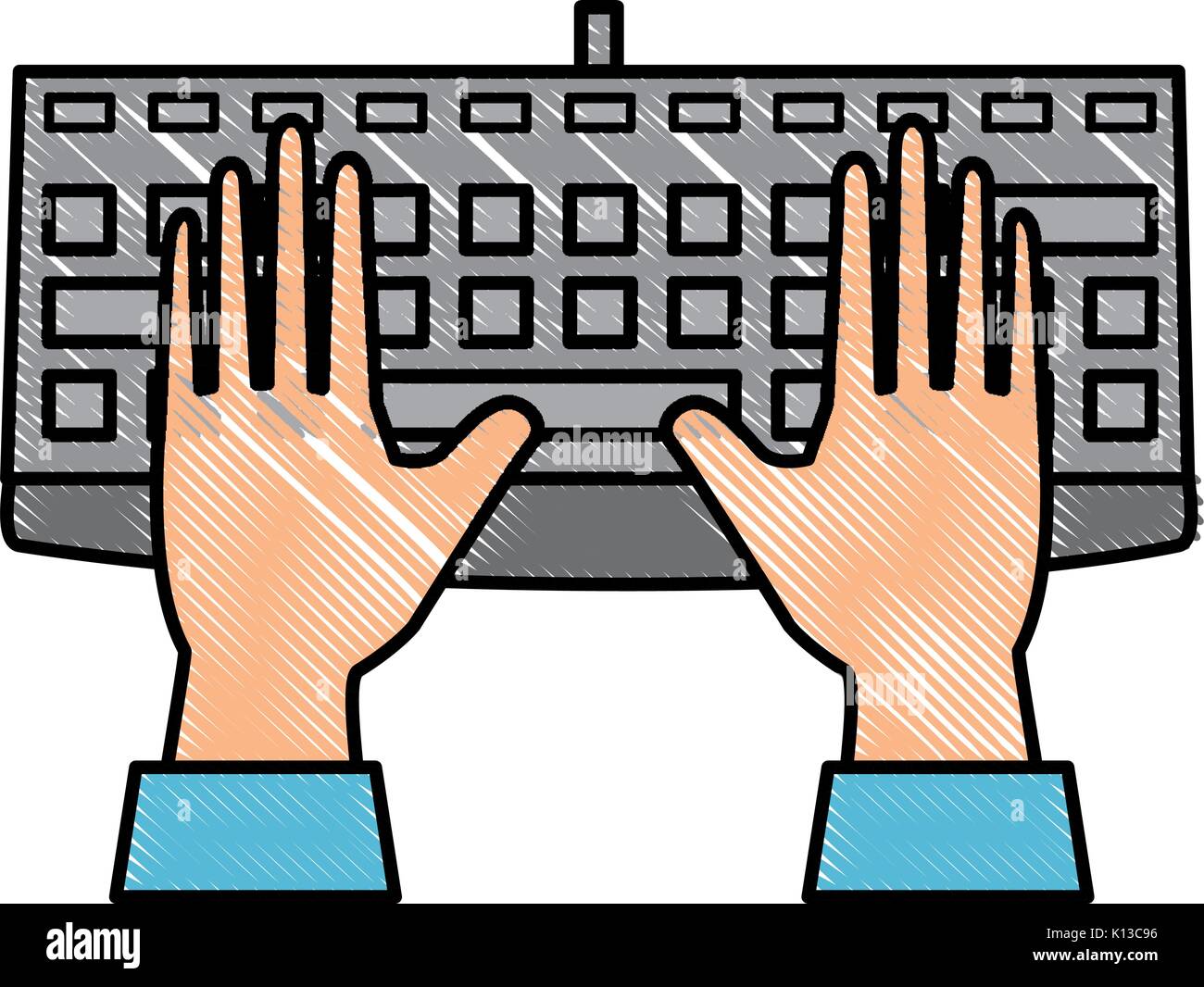 hands and keyboard device icon over white background vector ...