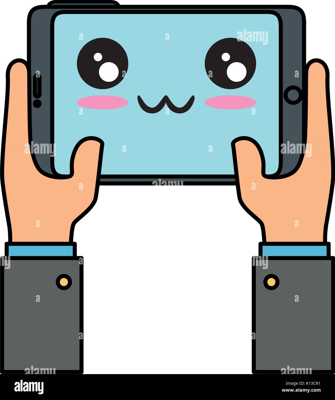 kawaii smartphone device icon over white background vector illustration ...
