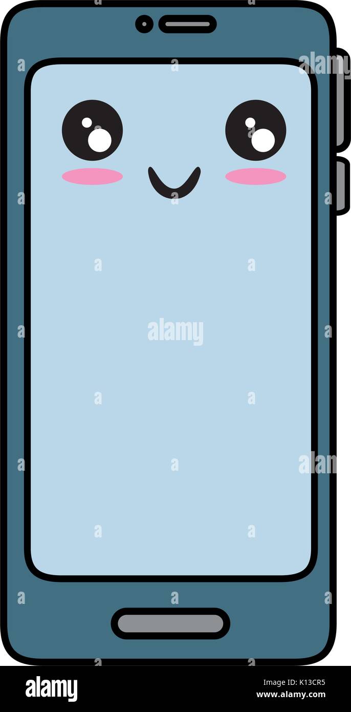 kawaii smartphone device icon over white background vector illustration ...