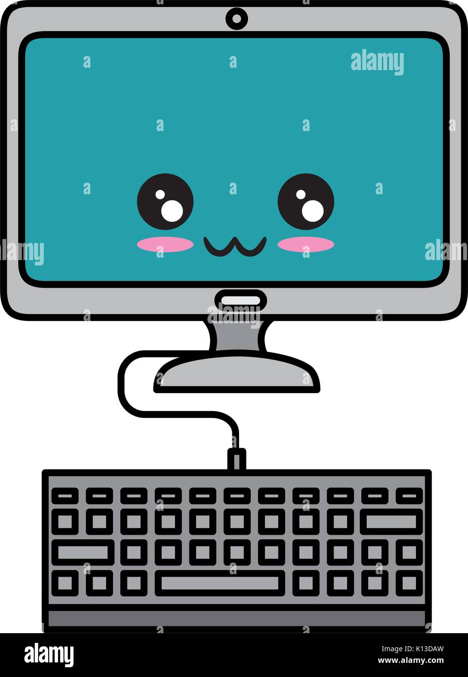 kawaii computer icon over white background vector illustration Stock ...