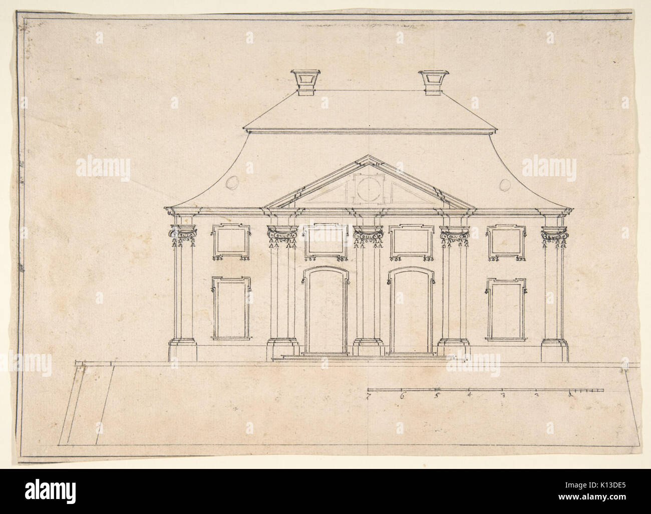 This architectural design by an unknown artist outlines the exterior ...