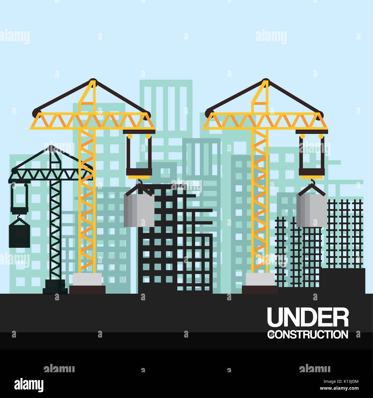 site with cranes and skyscraper under construction vector illustration ...