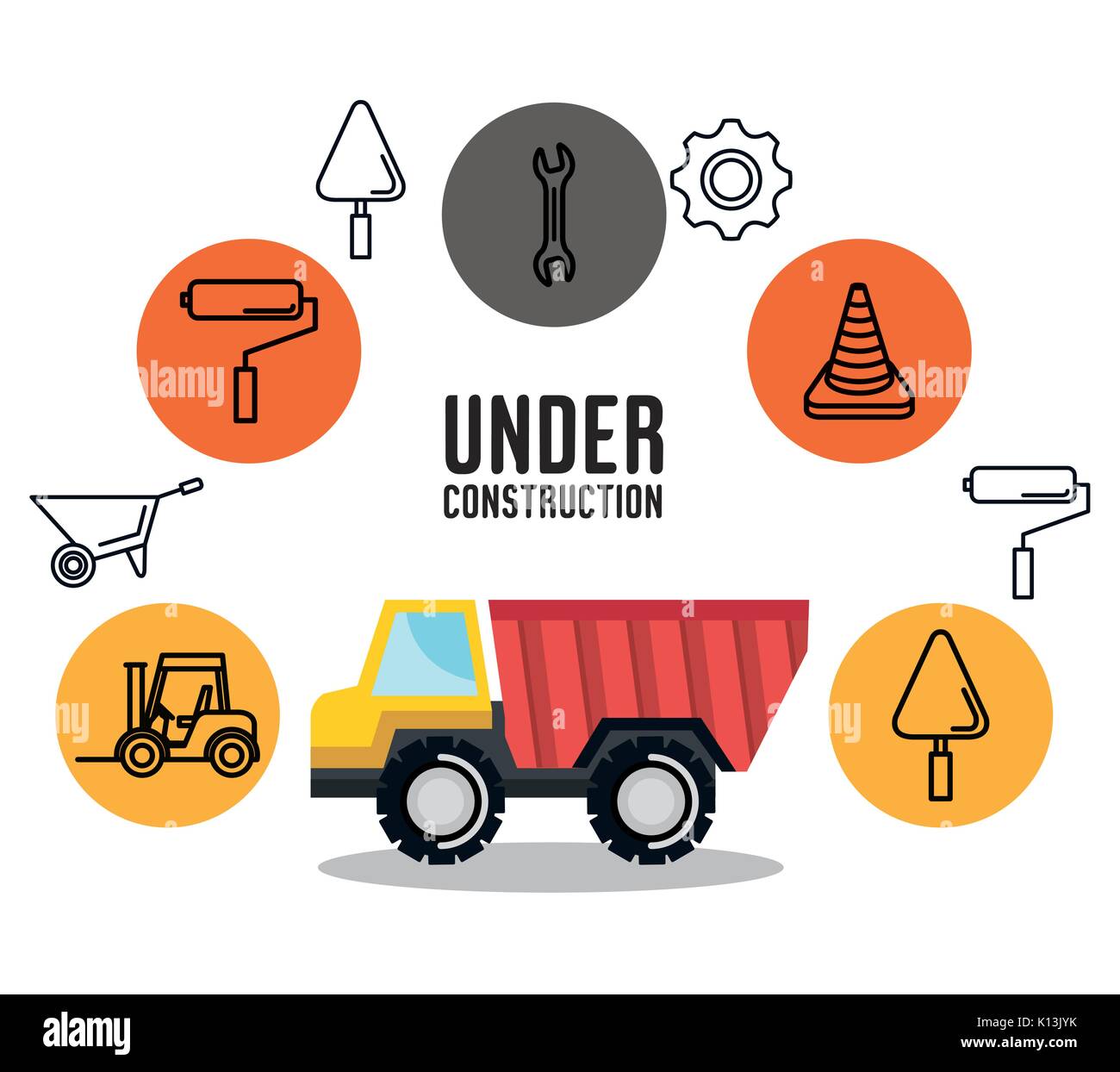 under construction truck tipper vehicle tools icon vector illustration ...