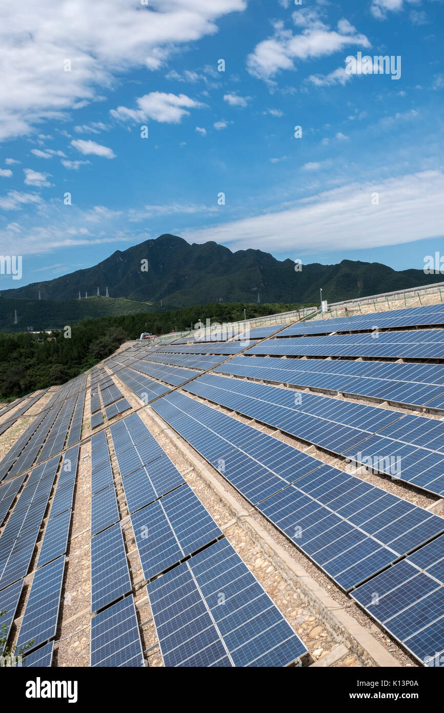 Photovoltaic solar panels on the dam of Yanqi Lake in Huairou, Beijing ...